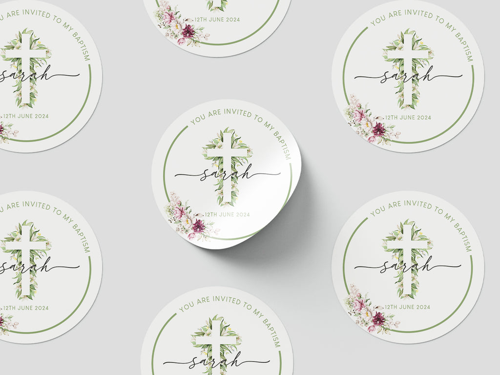 Personalised Round Baptism Sticker Labels, Christening sticker, custom