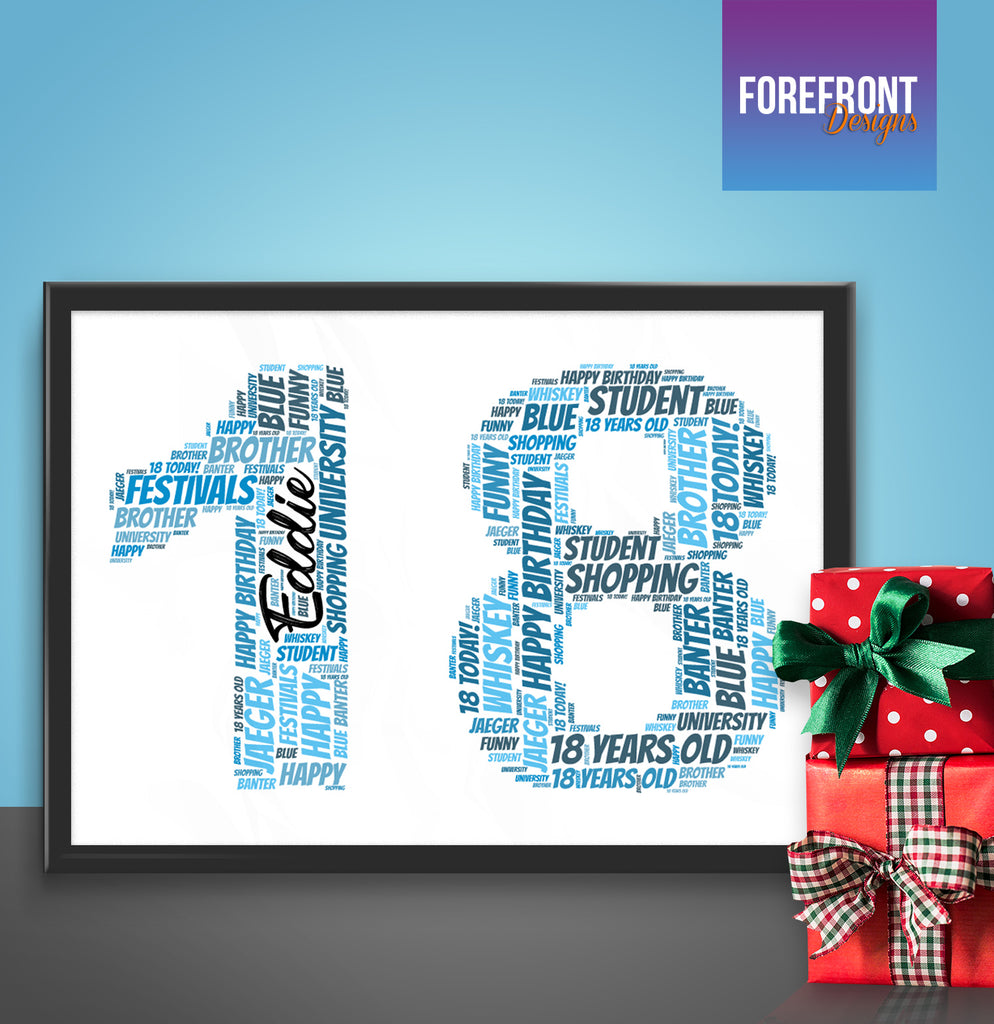Personalised 18th birthday word art print