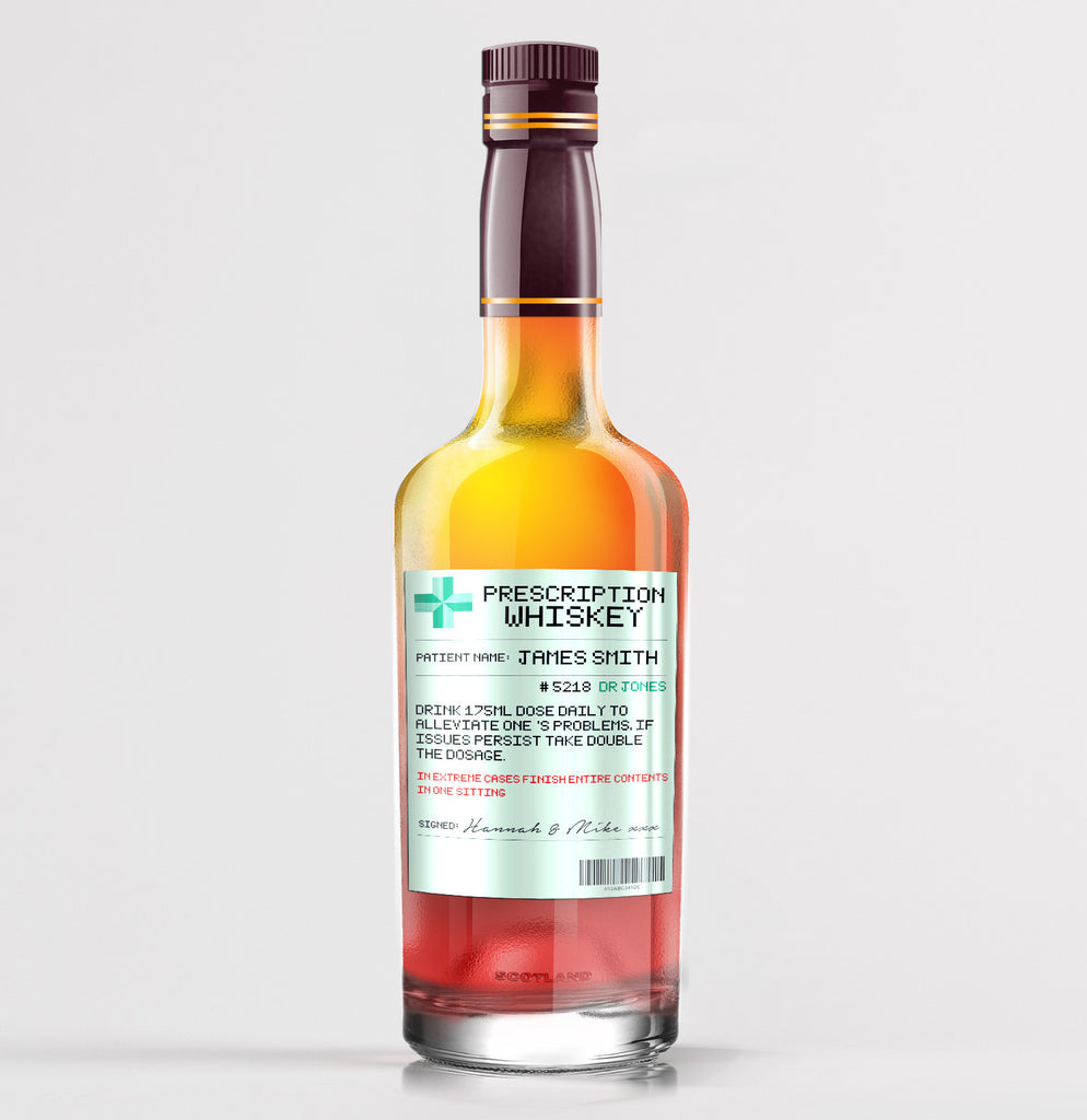 Personalised prescription whiskey/whisky bottle label